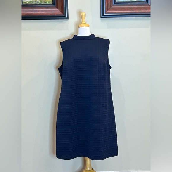 Sharagano | Dresses | Sharagano Size 8w Navy Blue Ribbed Sheath Midi ...